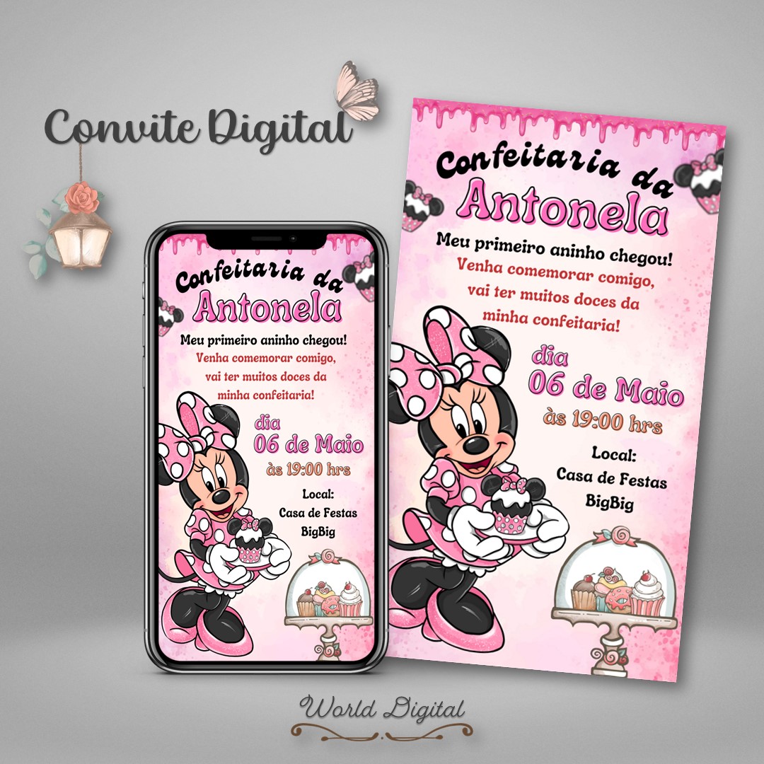 Convite Minnie Rosa – Conviteria Premium